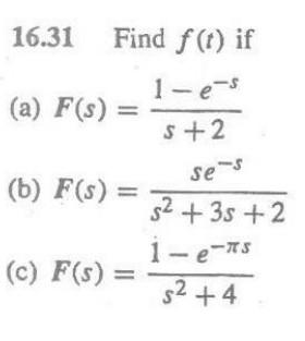Solved 16.31 Find f(t) if (a) F(s)=s+21−e−s (b) | Chegg.com