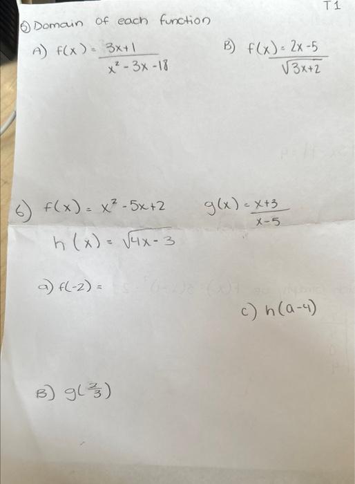 Solved (2) Domain of each function A) f(x)=x2−3x−183x+1 B) | Chegg.com