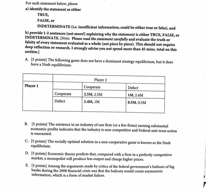 Solved For each statement below, please a) identify the | Chegg.com