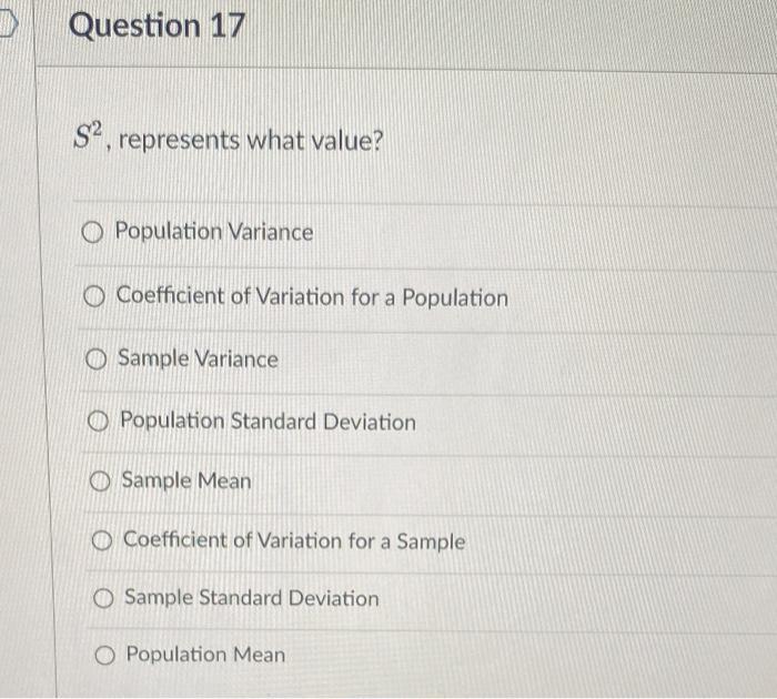 Solved S2, represents what value? Population Variance | Chegg.com