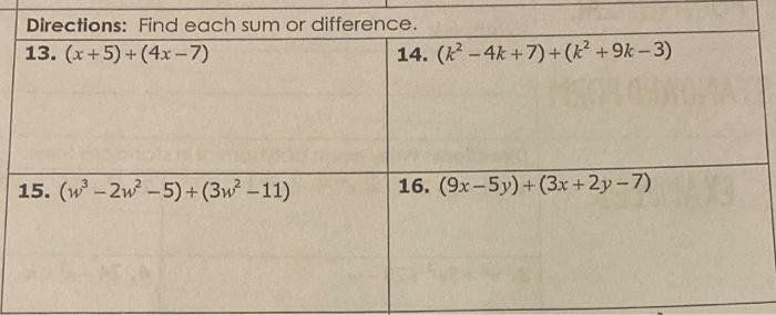 Solved Directions: Find each sum or difference. 13. | Chegg.com