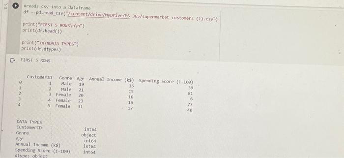 Solved the CSV is the last image it shows the first 5 rows | Chegg.com
