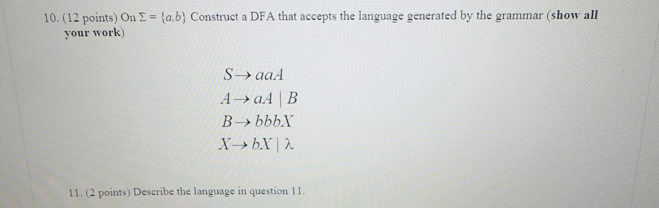 Solved (12 ﻿points) ﻿On Σ={a,b} ﻿Construct a DFA that | Chegg.com