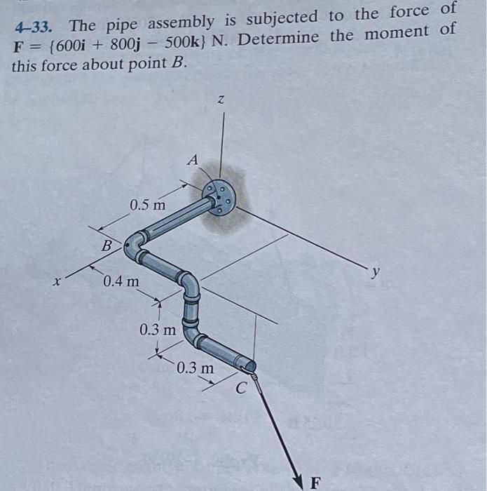 Solved 4-33. The pipe assembly is subjected to the force of | Chegg.com