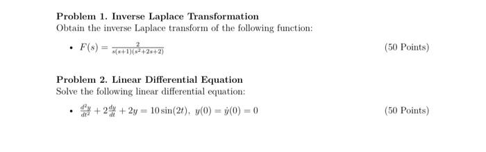 Solved Problem 1. Inverse Laplace Transformation Obtain the | Chegg.com