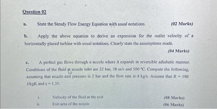 Solved Question 02 State the Steady Flow Energy Equation | Chegg.com