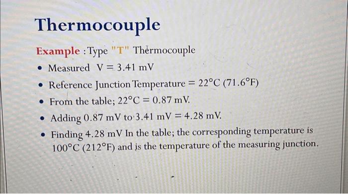 Solved Thermocouple Example: Type "T" Thermocouple • | Chegg.com