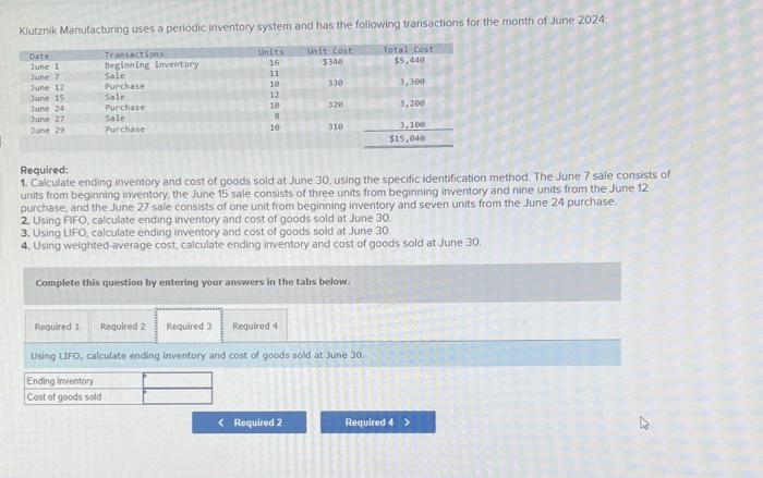 Solved Required: 1. Catculate ending inventory and cost of | Chegg.com