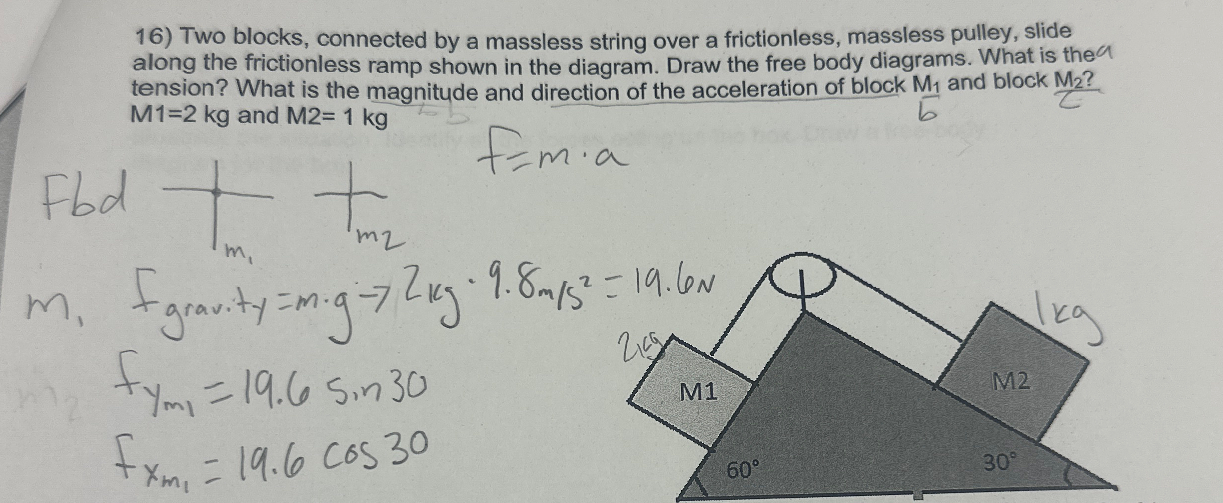 Solved Two blocks, connected by a massless string over a | Chegg.com