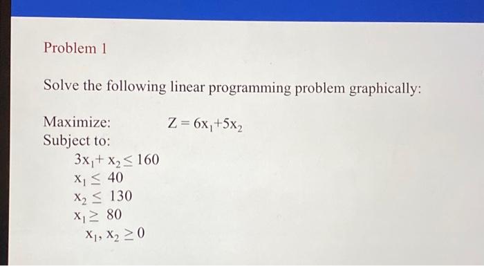 Solved Problem 1 Solve the following linear programming | Chegg.com