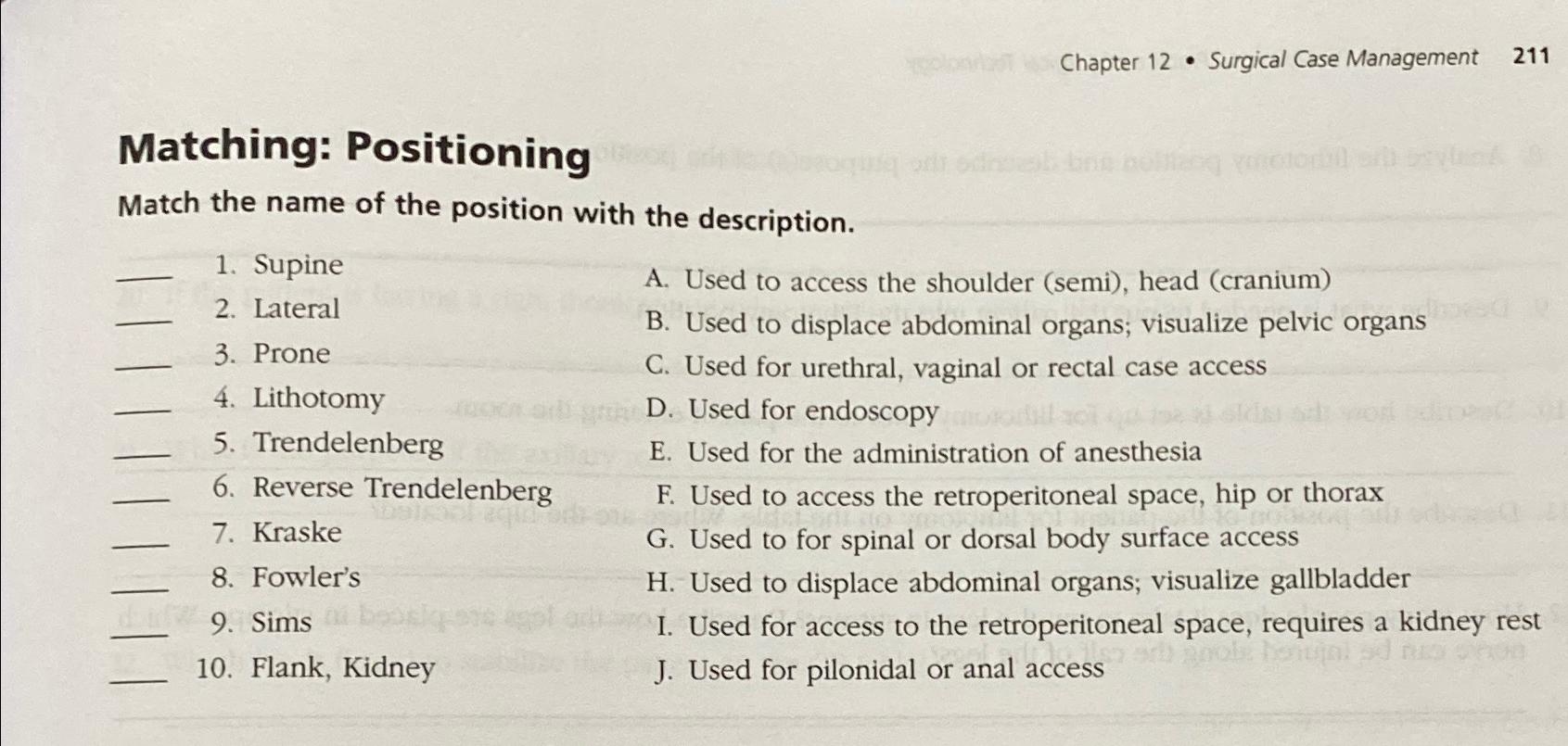 Solved Chapter 12 - ﻿Surgical Case Management211Matching: | Chegg.com