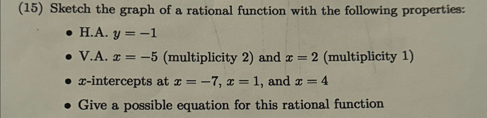 Solved (15) ﻿Sketch the graph of a rational function with | Chegg.com