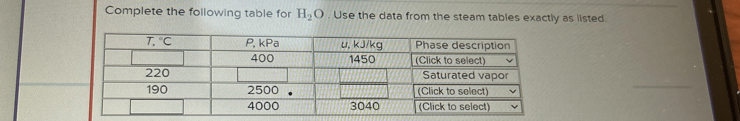 Solved Complete the following table for H2O. ﻿Use the data | Chegg.com