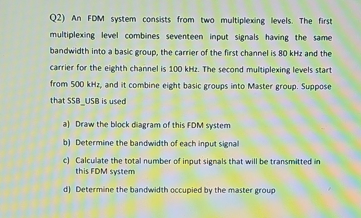 Q2) An FDM system consists from two multiplexing | Chegg.com