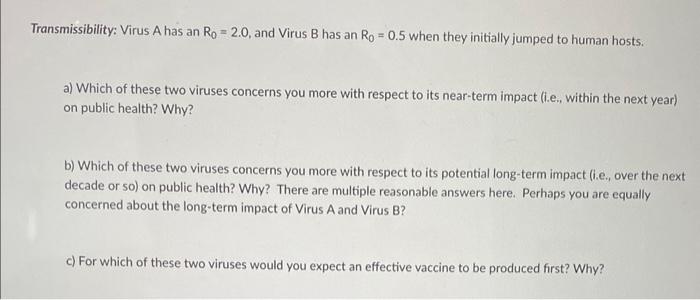 Solved Transmissibility: Virus A has an R0=2.0, and Virus B | Chegg.com