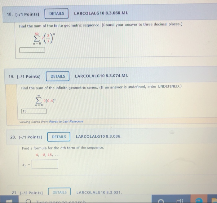 Solved 18. [-/1 Points) DETAILS LARCOLALG10 8.3.060.MI. Find | Chegg.com