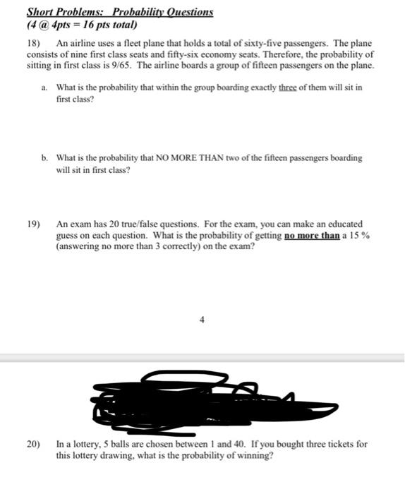 Short Problems: Probability Questions (4 @ 4pts = 16 | Chegg.com