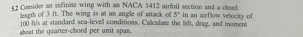 Solved 5.2 ﻿Consider an infinite wing with an NACA 1412 | Chegg.com