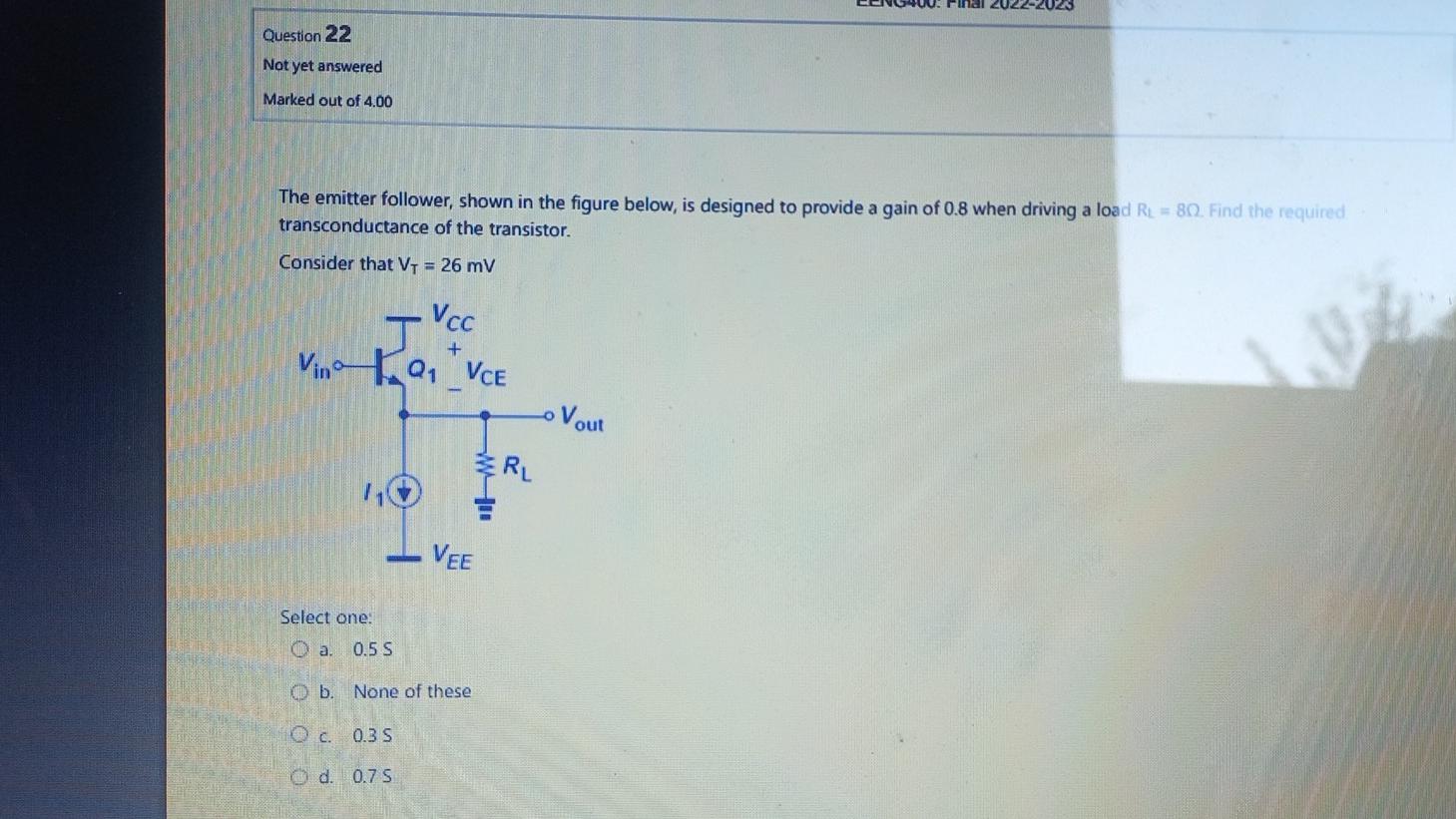 Solved The emitter follower, shown in the figure below, is | Chegg.com