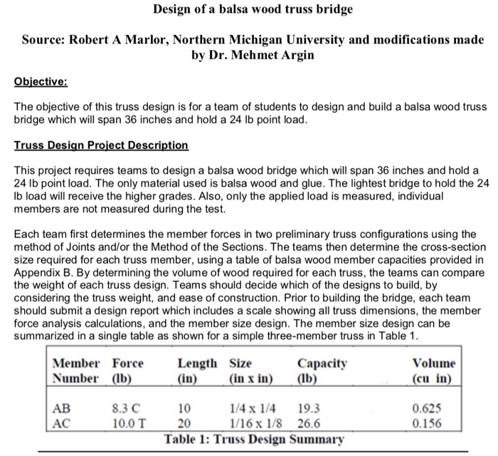 Design of a balsa wood truss bridge Source: Robert A | Chegg.com