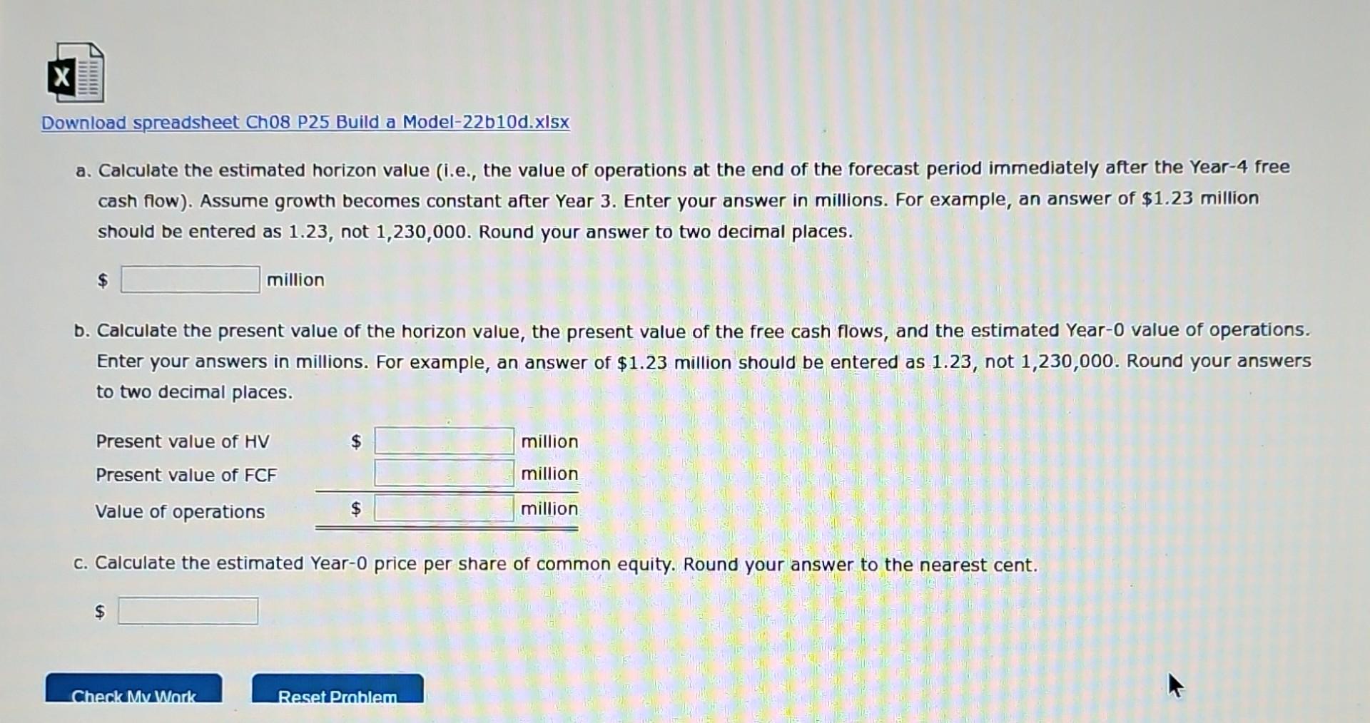 Solved a. Calculate the estimated horizon value (i.e., the | Chegg.com