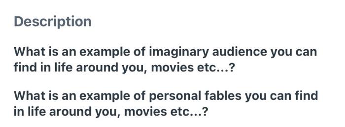 Solved Description What is an example of imaginary audience | Chegg.com
