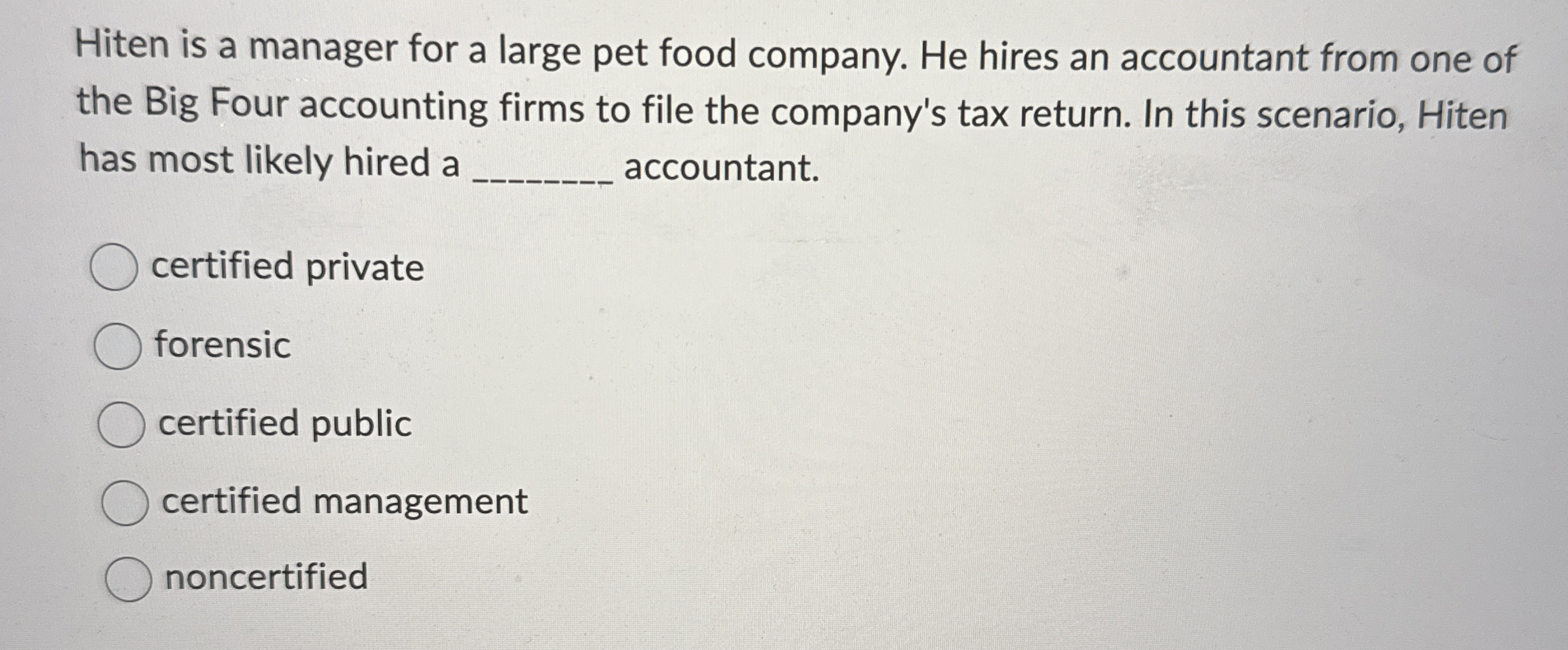 Solved Hiten is a manager for a large pet food company. He | Chegg.com