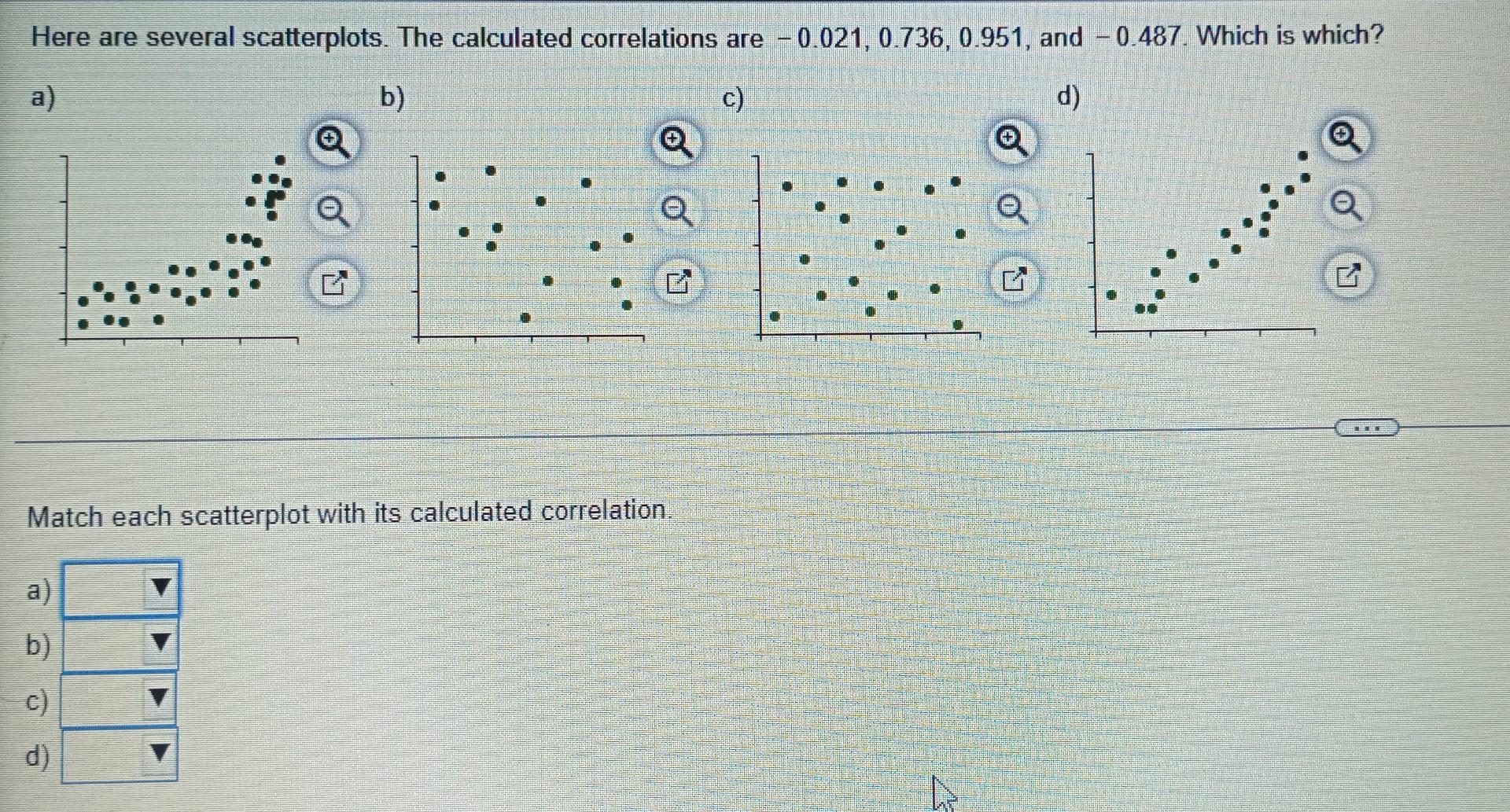 Solved Here are several scatterplots. The calculated | Chegg.com