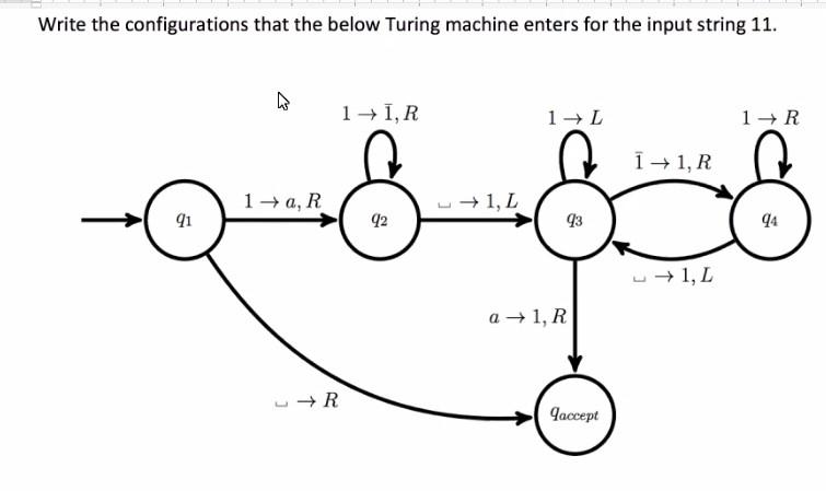 Solved Write the configurations that the below Turing | Chegg.com