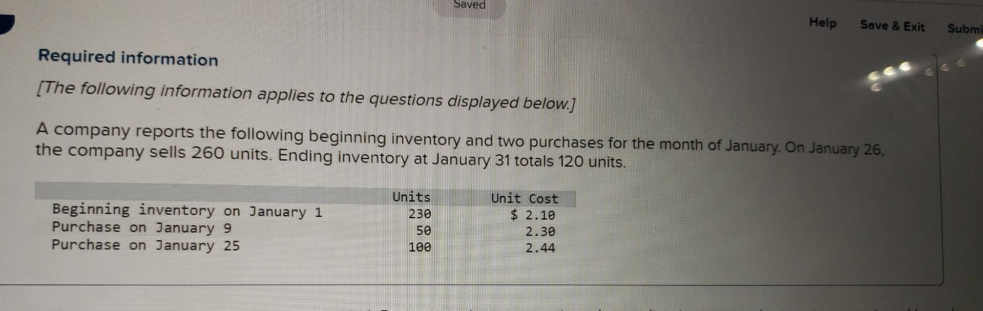 Solved Saved Help Save & Exit Submi Required information | Chegg.com