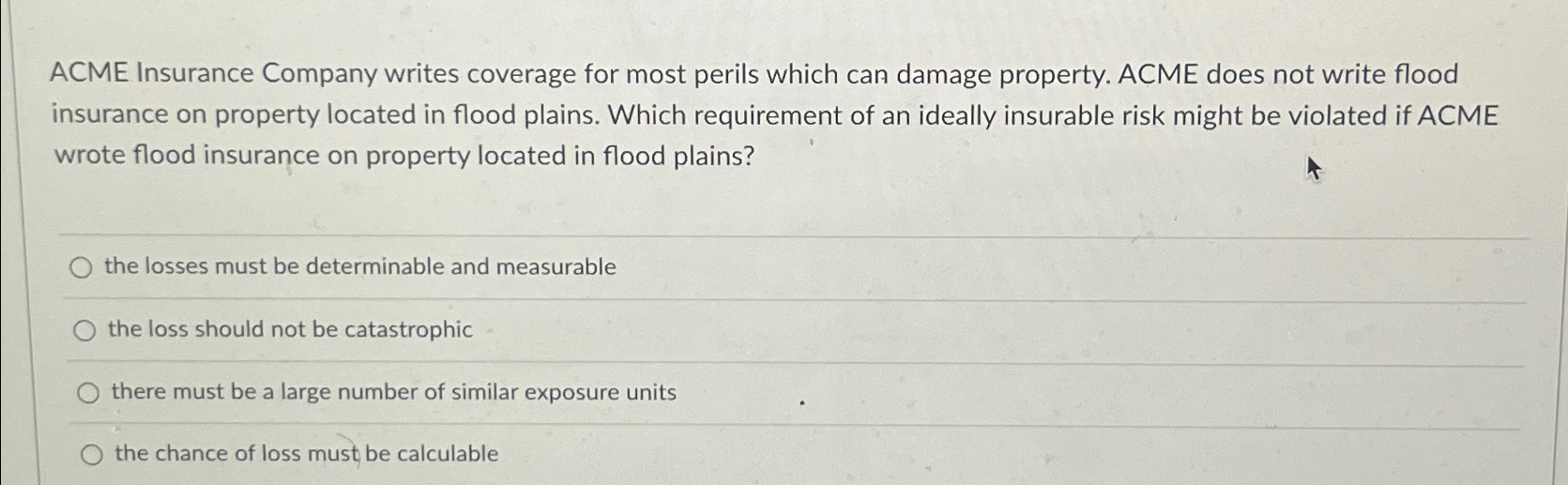 Solved ACME Insurance Company writes coverage for most | Chegg.com