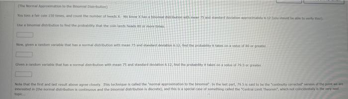 Solved (The Normal Approximation to the Binomial | Chegg.com