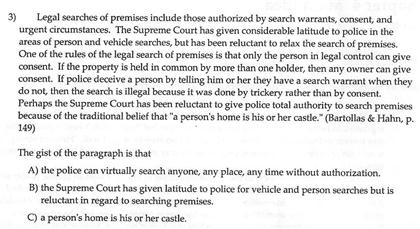 Solved Legal searches of premises include those authorized | Chegg.com