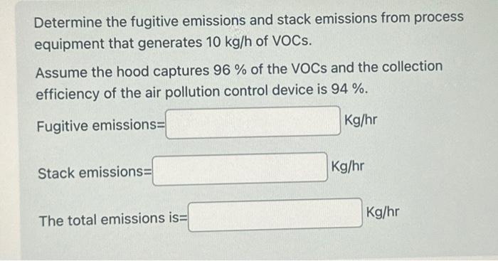 Solved etermine the fugitive emissions and stack emissions | Chegg.com