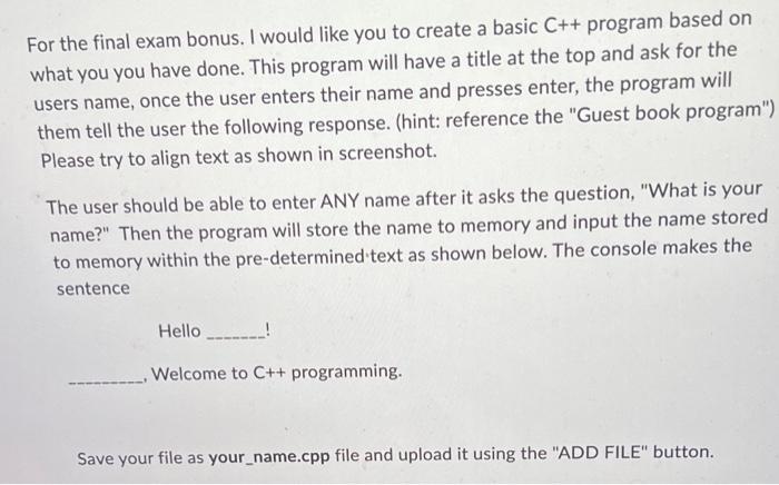 Solved For the final exam bonus. I would like you to create | Chegg.com