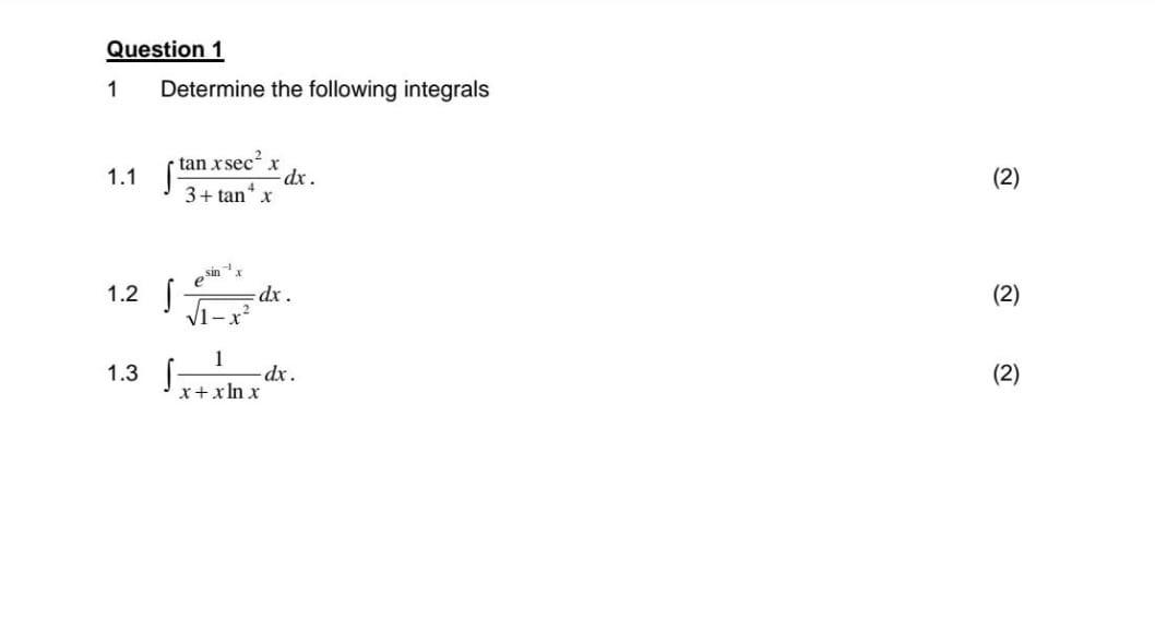Solved 1 Determine the following integrals | Chegg.com