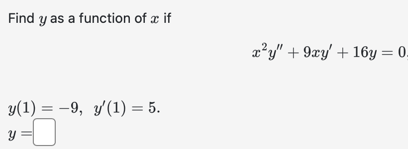 Solved Find y ﻿as a function of x | Chegg.com