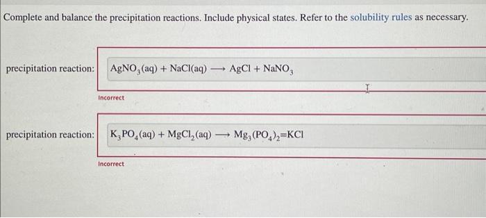 Solved Complete and balance the precipitation reactions. | Chegg.com