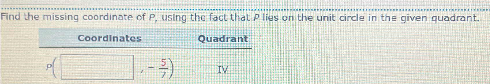 Solved Find the missing coordinate of P, ﻿using the fact | Chegg.com