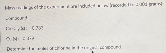 Solved Mass readings of the experiment are included below | Chegg.com