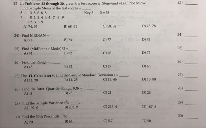 Solved 23) 23) In Problems 23 through 30, given the test | Chegg.com