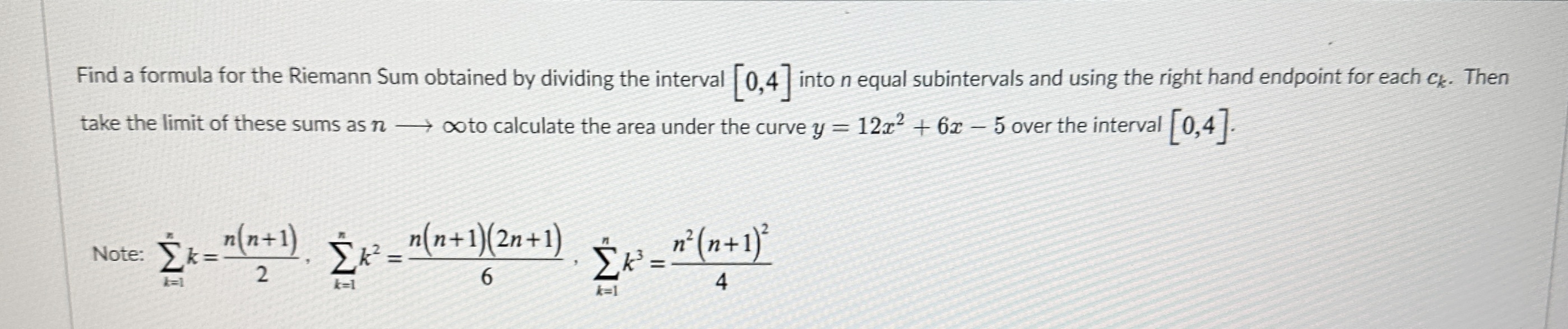 Solved Find a formula for the Riemann Sum obtained by | Chegg.com