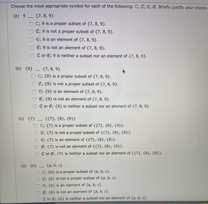 Solved Choose the most appropriate symbol for each of the | Chegg.com
