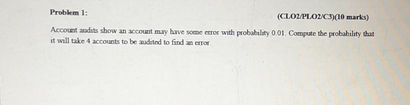 Solved Problem 1: (CLO2/PLO2/C3)(10 marks) Account audits | Chegg.com
