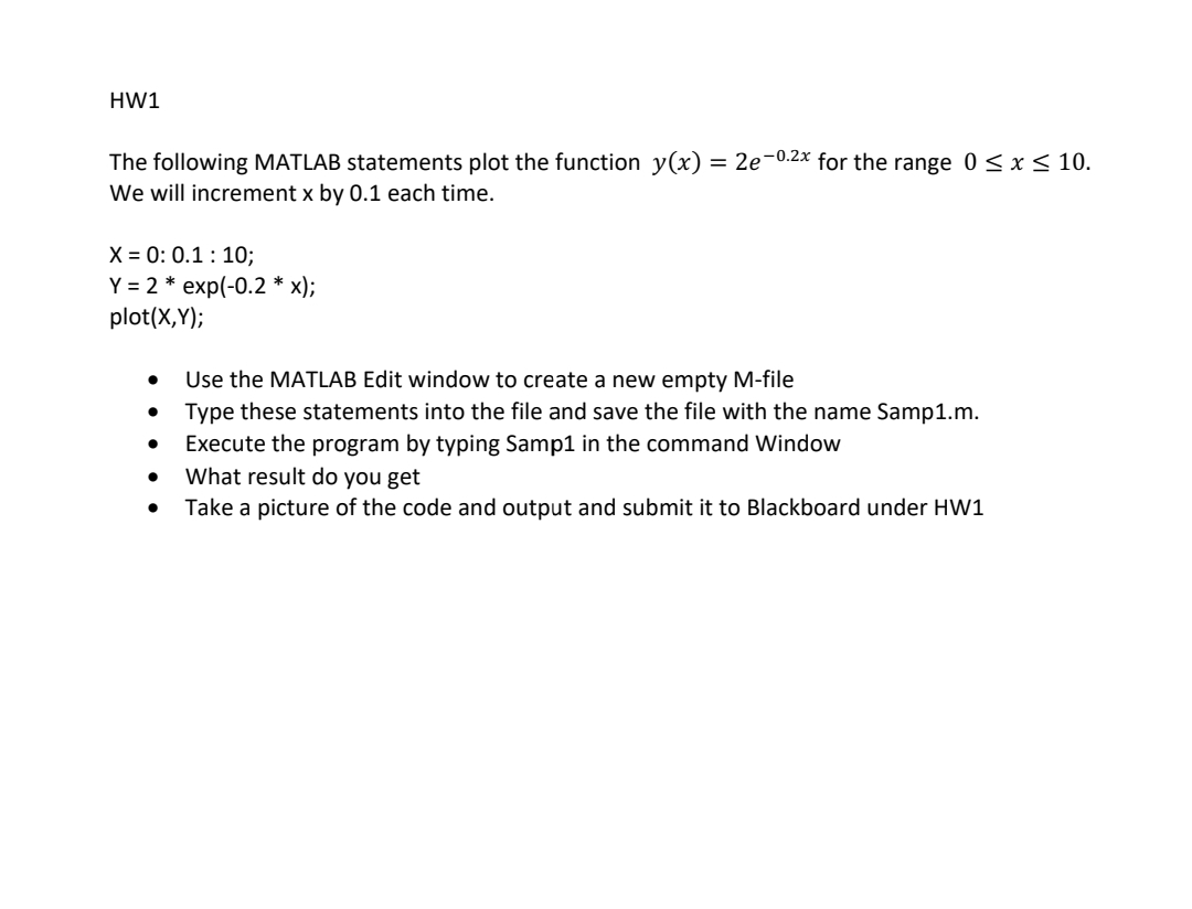Solved Hw1the Following Matlab Statements Plot The Function 8296