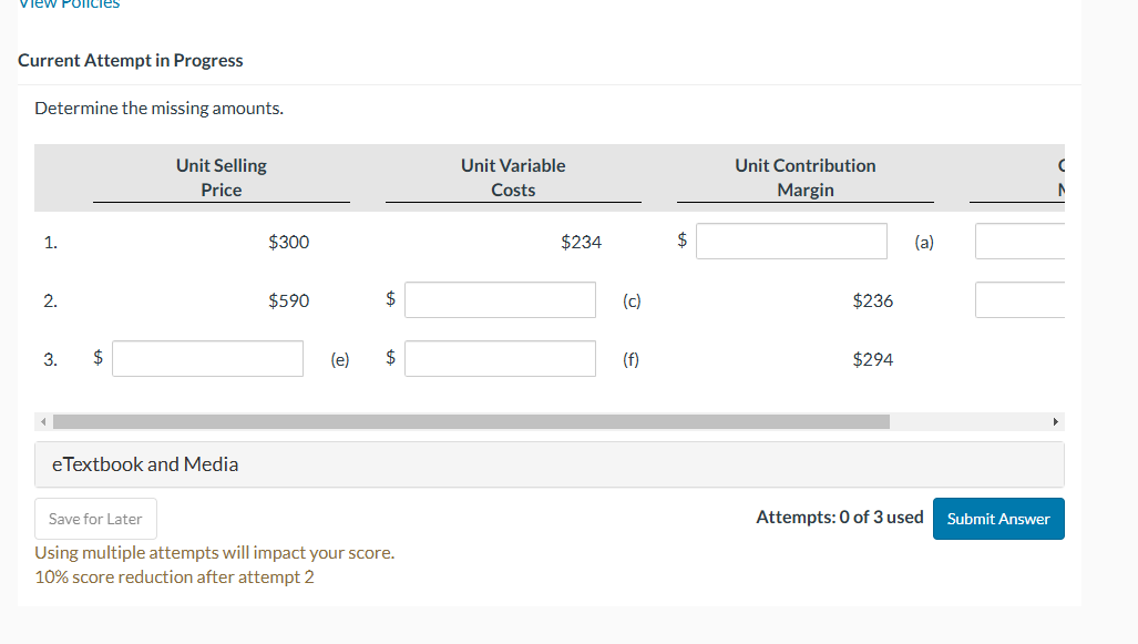 Solved Current Attempt in Progress Determine the missing | Chegg.com