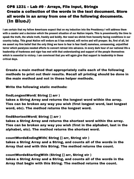 Solved CPS 1231 - Lab #9 - Arrays, File Input, Strings | Chegg.com