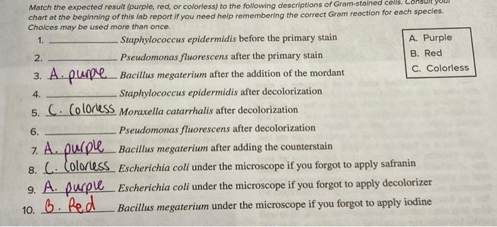 Solved Match the expected result (purple, red, or colorless) | Chegg.com
