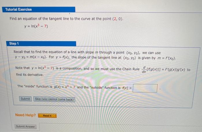 Solved Tutorial Exercise Find an equation of the tangent | Chegg.com