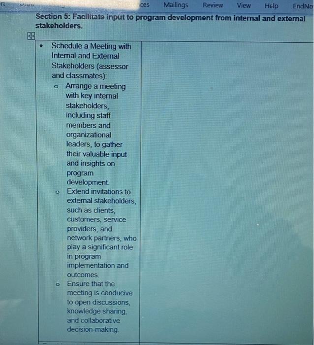 Section 5: Facilitate input to proaram develooment | Chegg.com Section 5: Facilitate input to proaram develooment | Chegg.com